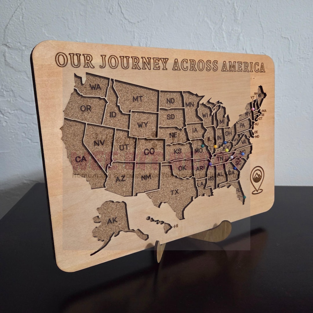 USA Push-pin Travel Map SVG | Laser Cut File With Stand | US States ...