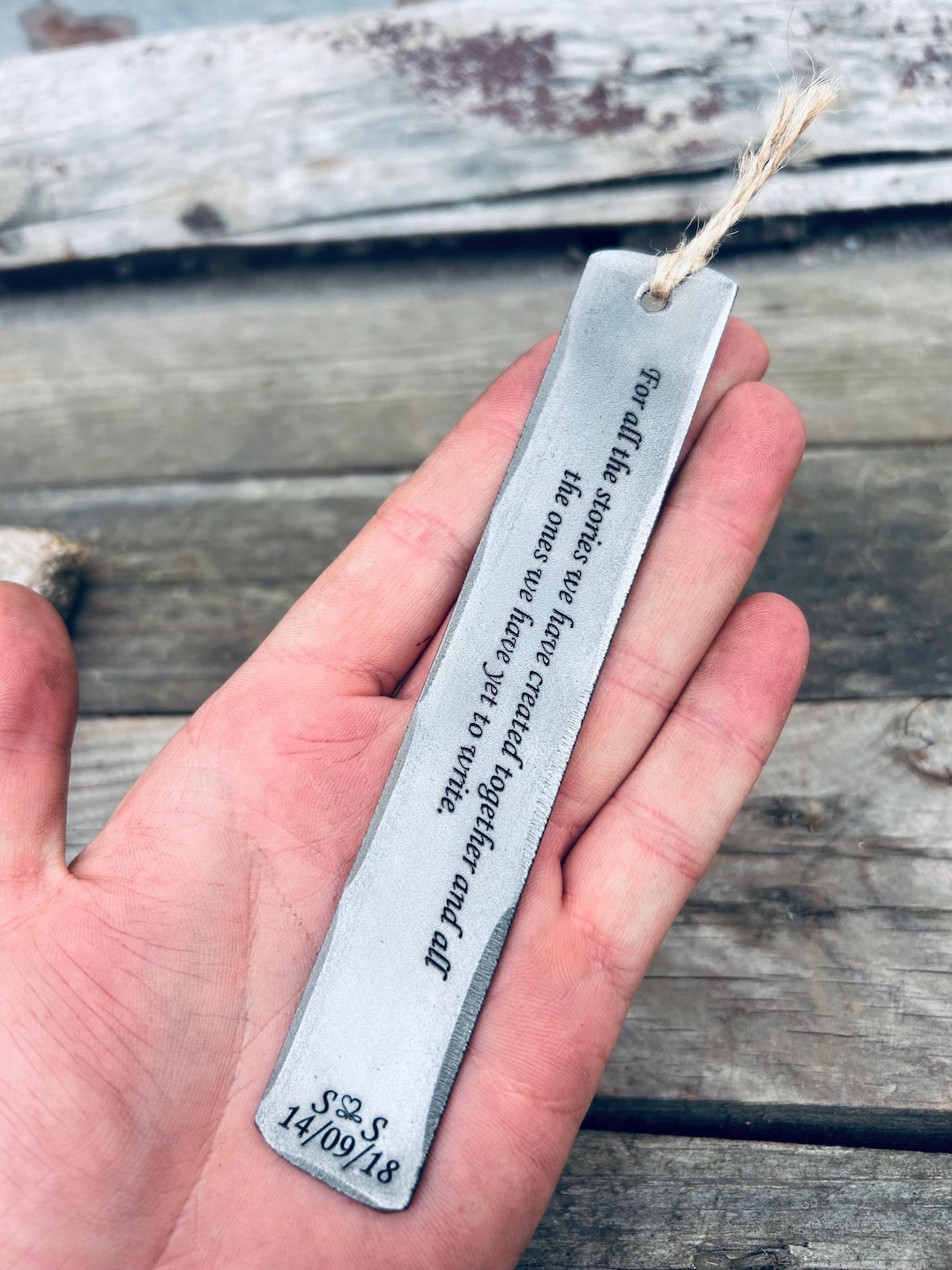 10th Anniversary Gift Tin Bookmark Tin Wedding Hand Forged Tin Heart ...