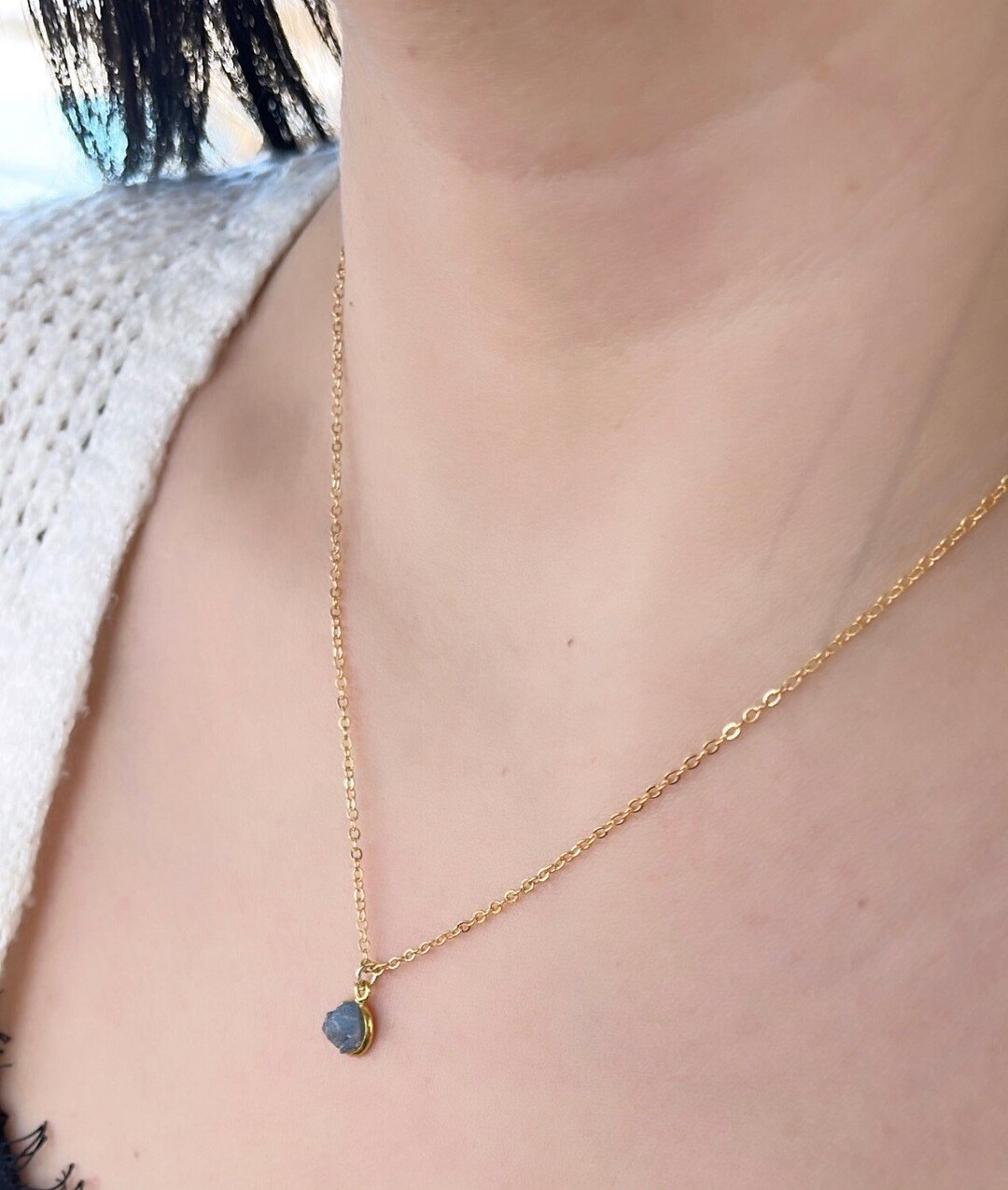 Raw Sapphire Petite Birthstone Necklace Gold September Birthstone ...