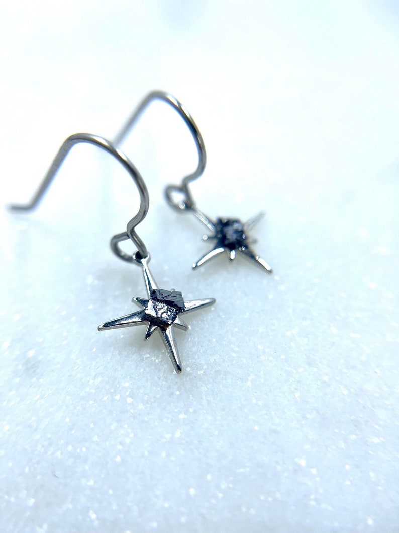 Raw Galena North Star Earrings | Stainless Steel Celestial Jewelry - Etsy