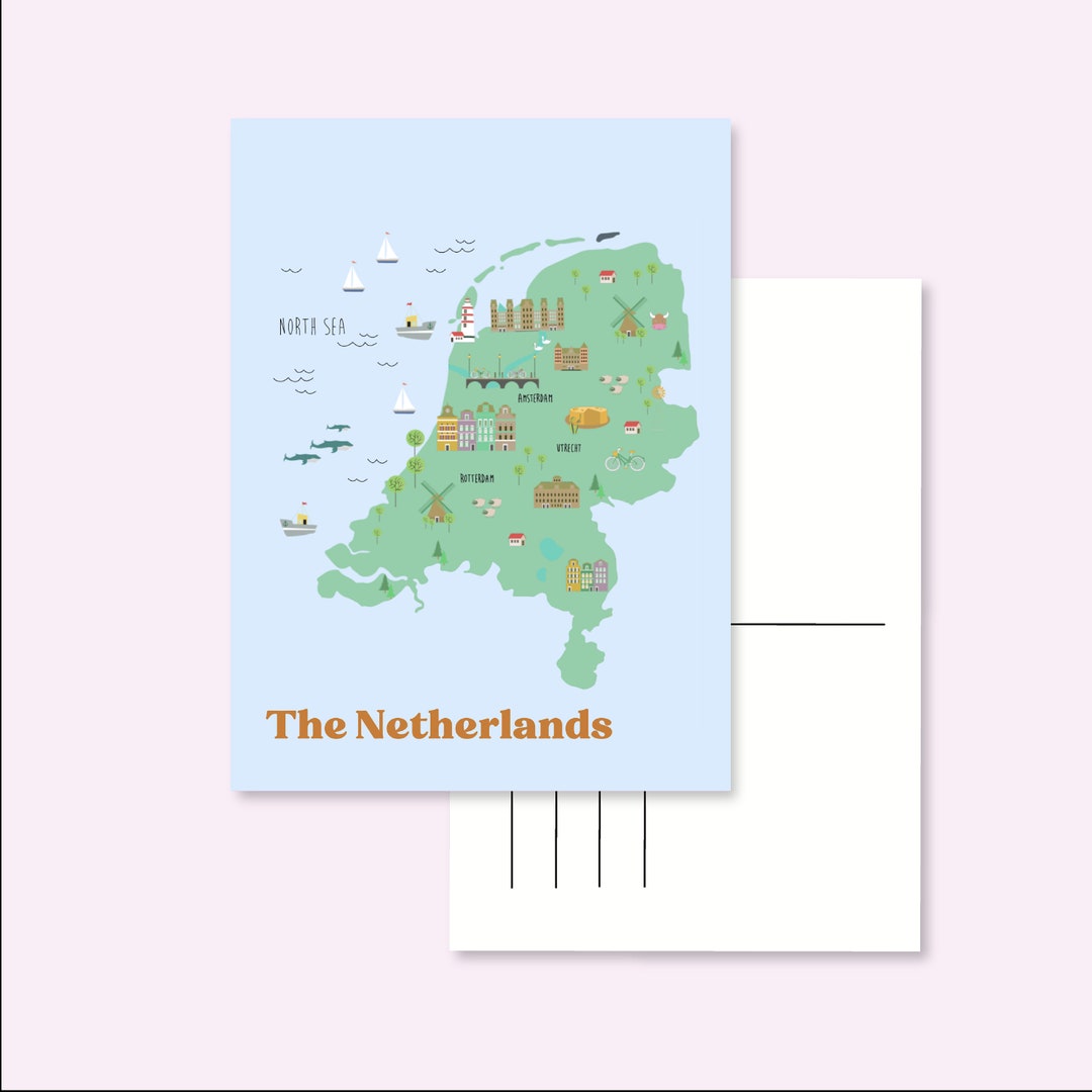 POSTCARD NETHERLANDS / Dutch Holland Map Illustrated Cute Snailmail ...
