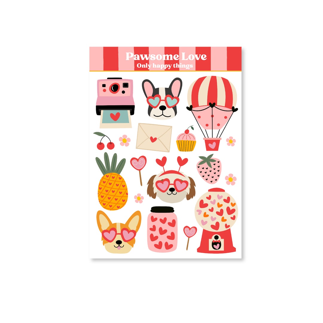 STICKERSHEET LOVE A6 / Sticker Dogs Valentine Snailmail Planner Bullet ...