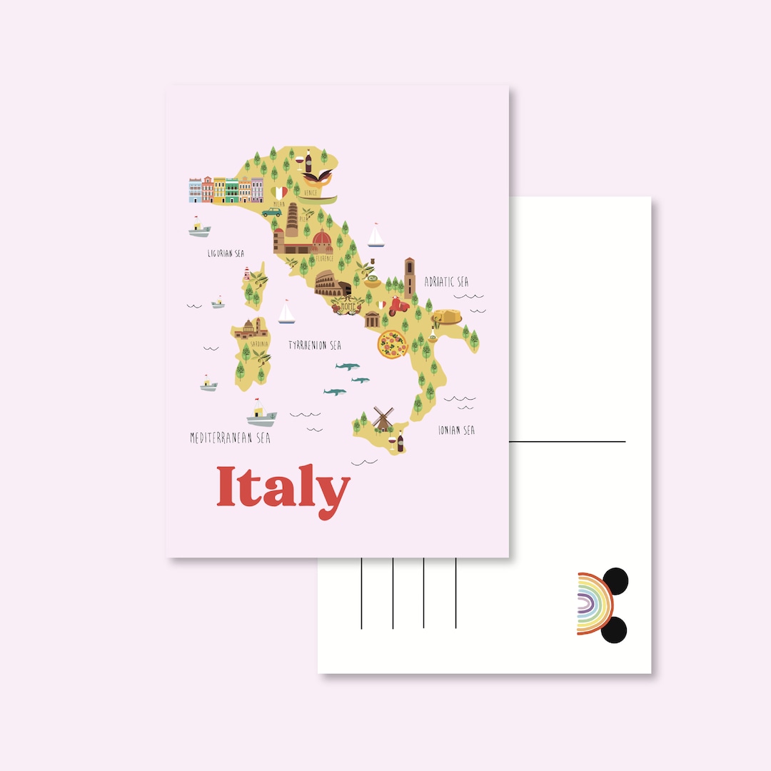 POSTCARD ITALY / Map Illustrated Cute Snailmail Card - Etsy