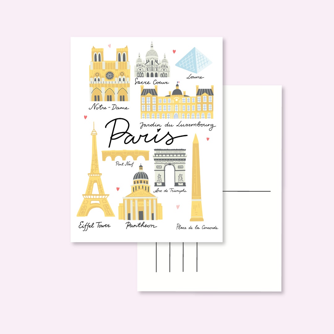 POSTCARD PARIS / France Eiffeltower Illustrated Cute Snailmail Card ...