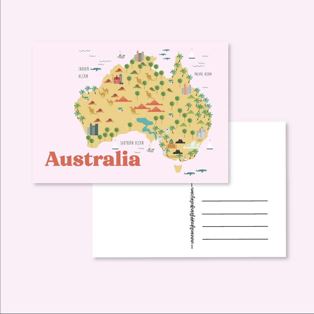 POSTCARD AUSTRALIA / Map Illustrated Cute Snailmail Card Postcrossing ...