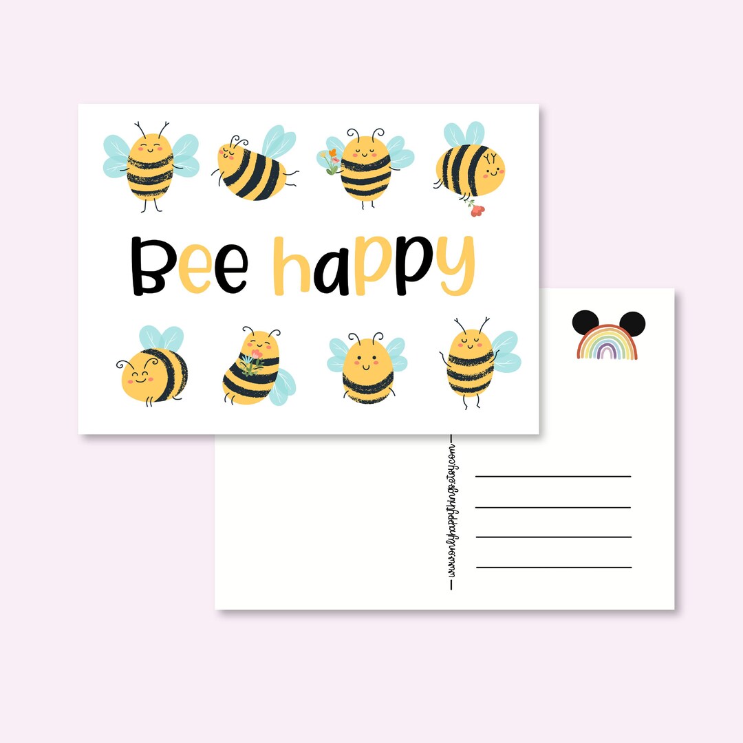 BEE HAPPY POSTCARD / Flower Insect Card Postcrossing / Onlyhappythings ...
