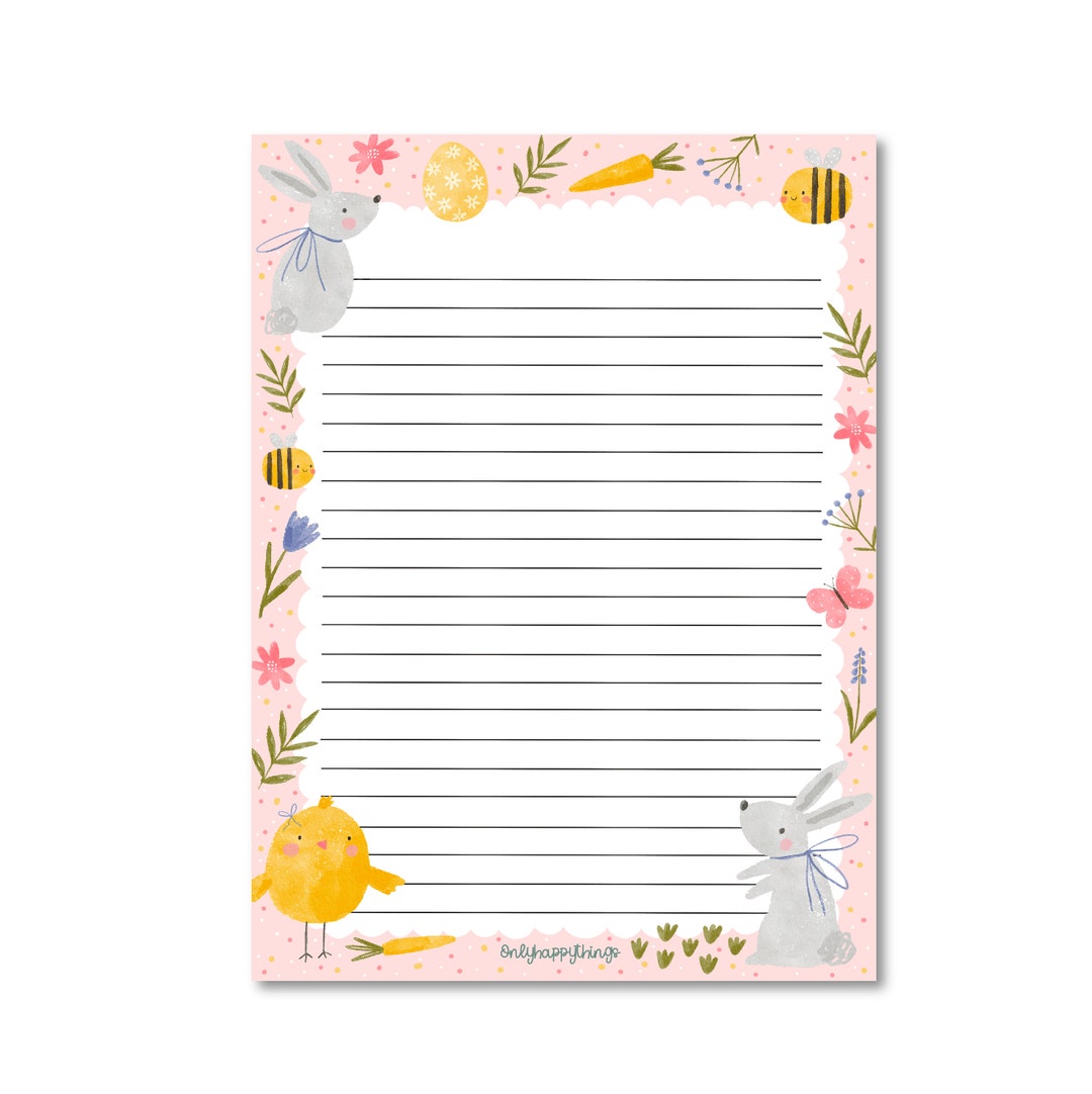 NOTEPAD SPRING / Cute Pink Easter Pastel Bunny Flower Writingpaper ...