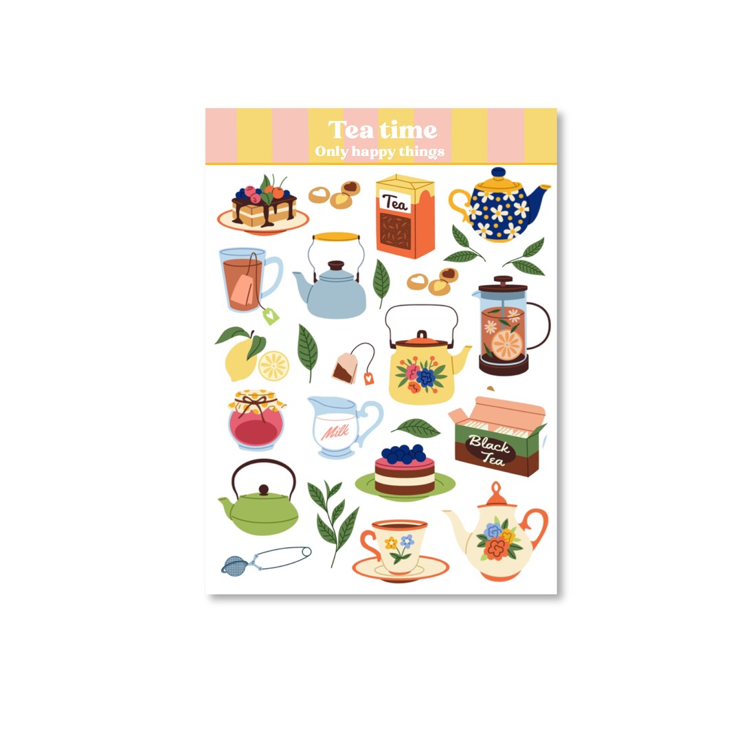 STICKERSHEET TEA TIME / Stickers Coffee Cups Tea Pot Snailmail Planner ...