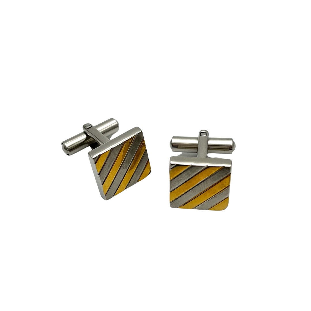 Square Stainless Steel and Gold Plated Diagonal Striped Cuff Links - Etsy