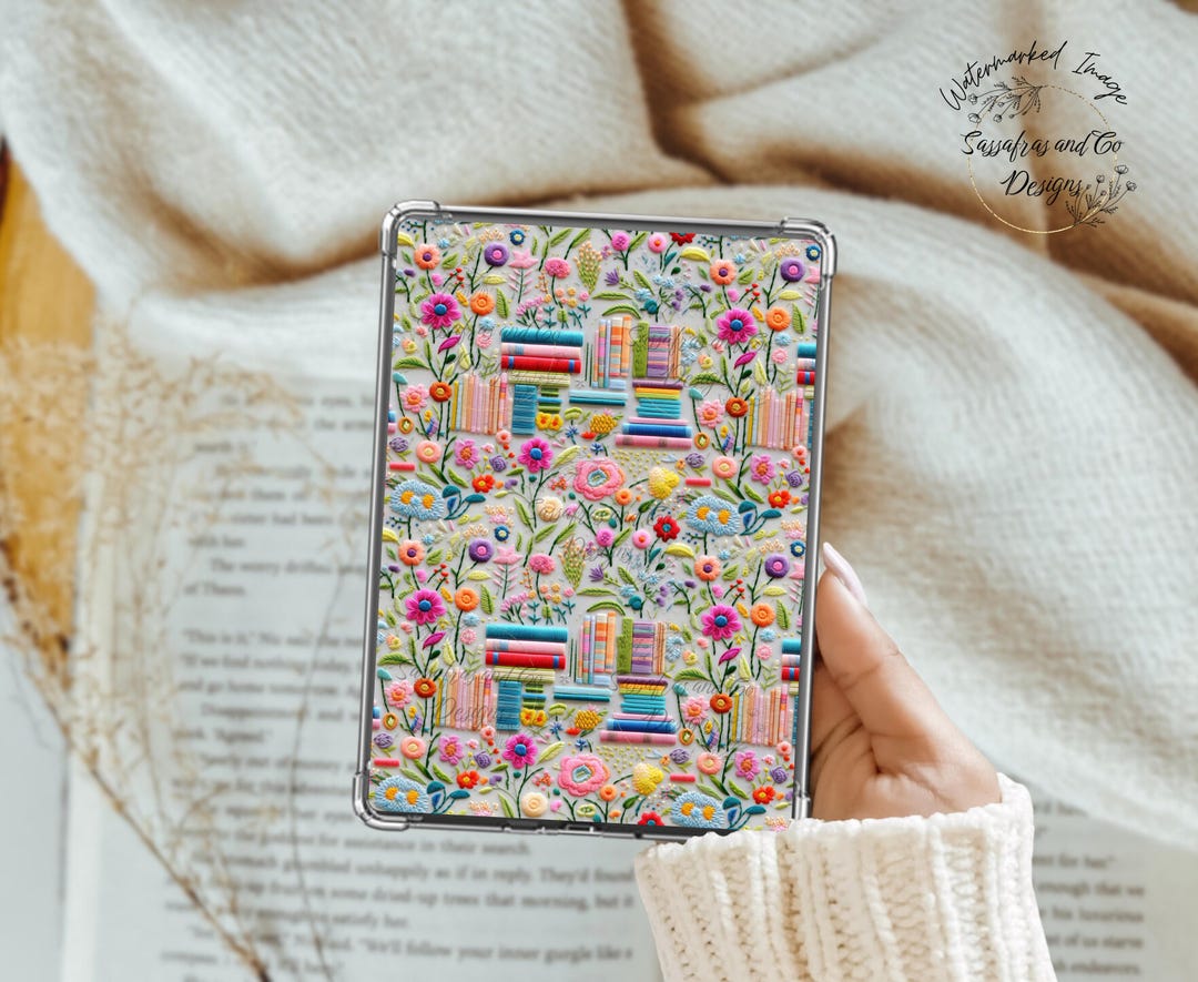 Embroidered Book Stacks E-reader Insert: Floral Kindle Insert - Etsy