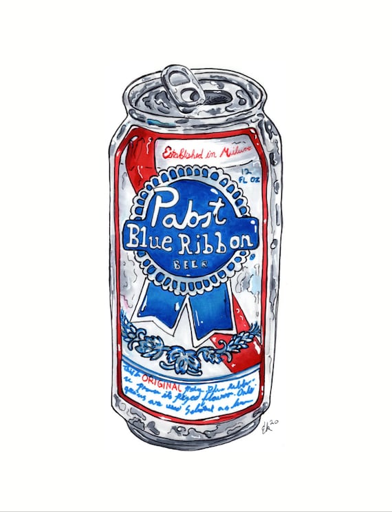 Pabst Blue Ribbon Print Beer Painting Kitchen and Bar Art | Etsy