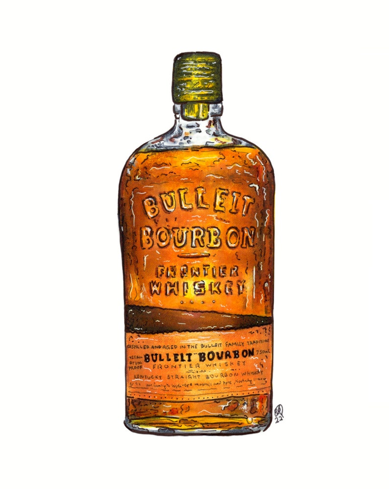 Bulleit Bourbon Whiskey Print | Bourbon Art | Drink Painting | Whiskey ...