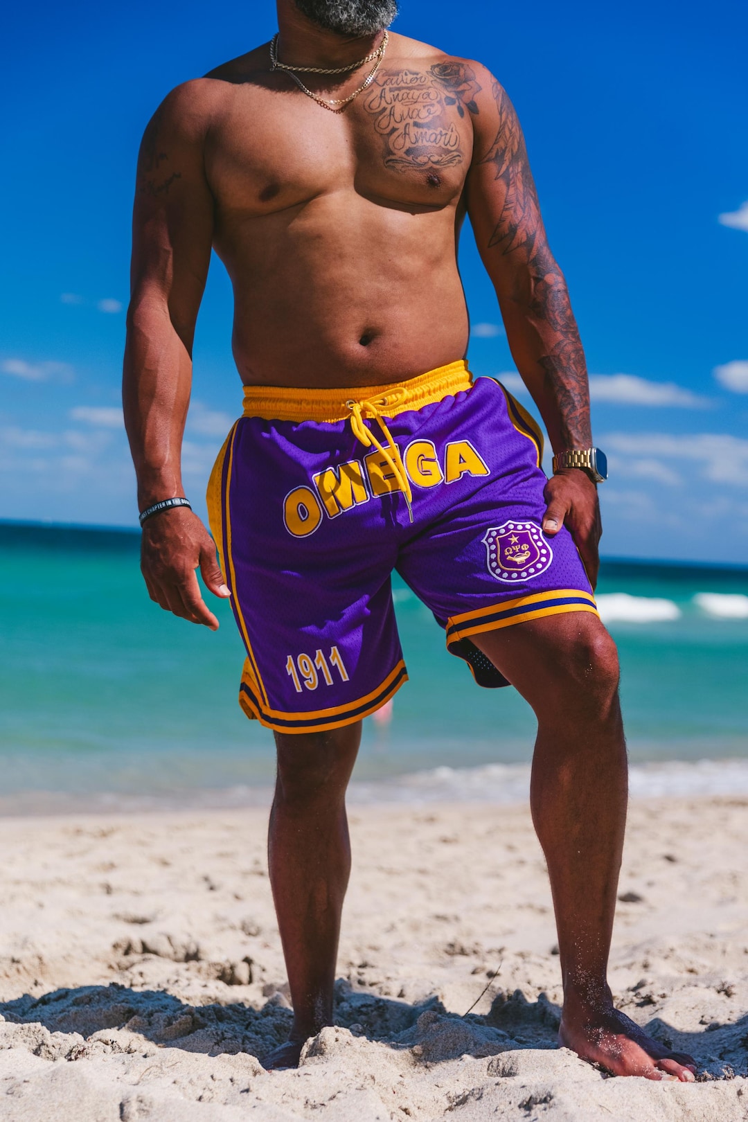 Omega Psi Phi Embroidered Purple Shorts With Gold Stripes - Etsy
