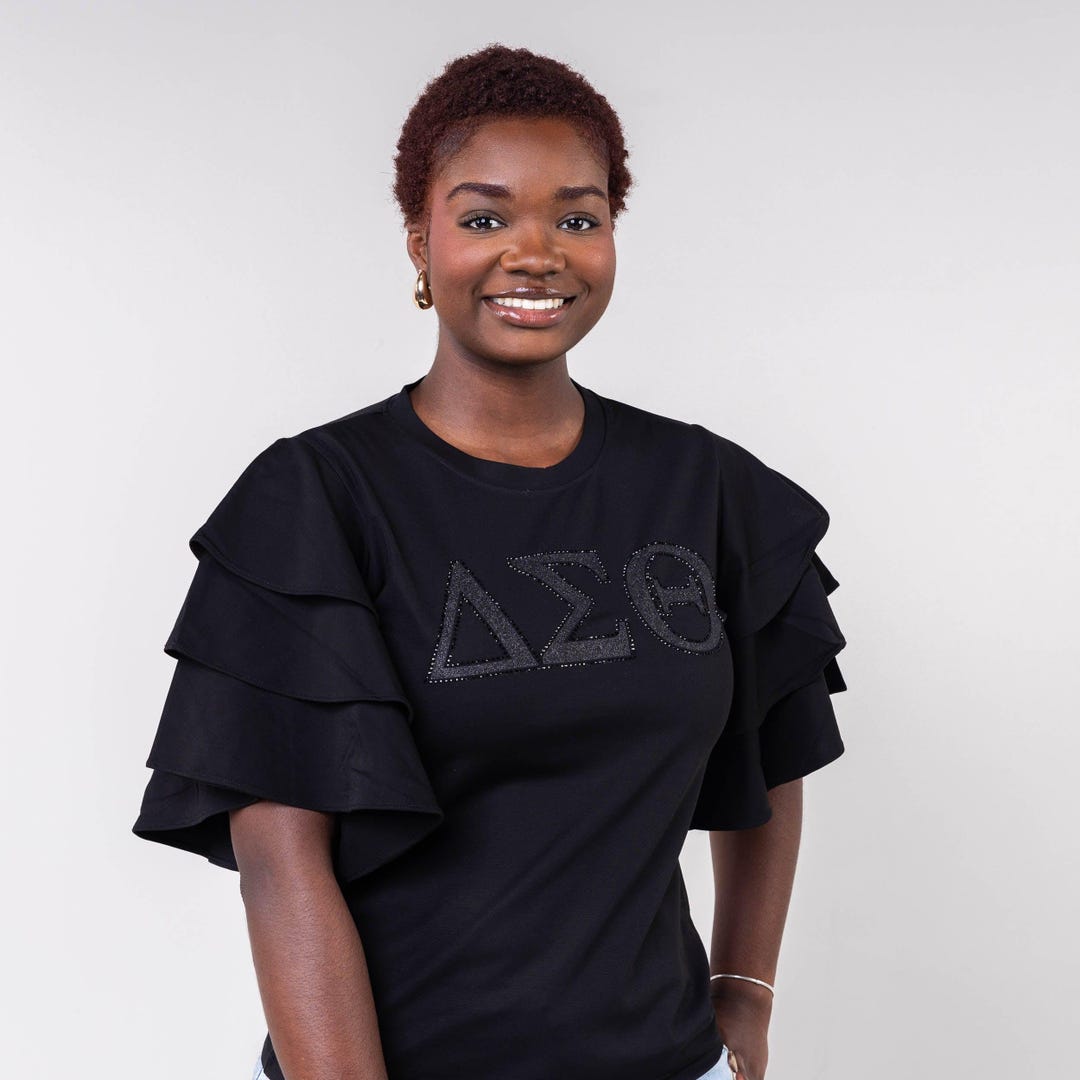 Delta Sigma Theta Letters Ruffle Blouse With Bling BLACK - Etsy