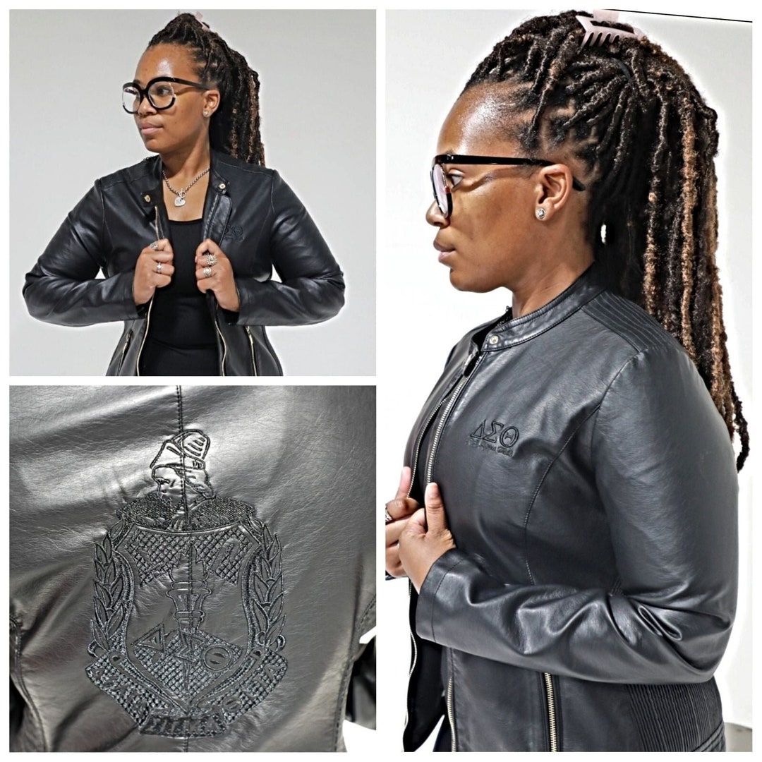 PU Leather Embroidered Delta Sigma Theta Jacket black - Etsy