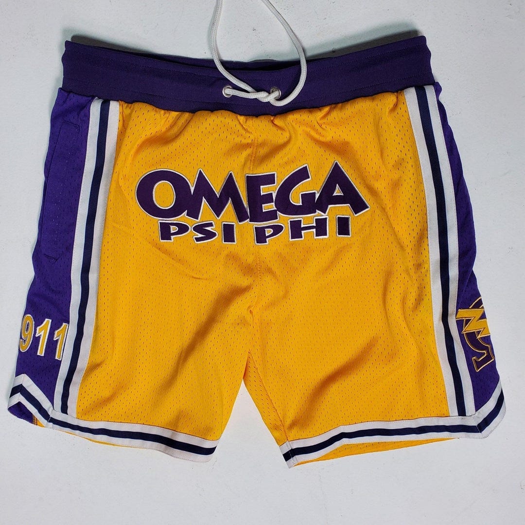 Omega Psi Phi Embroidered Gold Shorts With Purple Stripes - Etsy