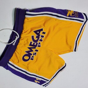 Omega Psi Phi Embroidered Gold Shorts With Purple Stripes - Etsy