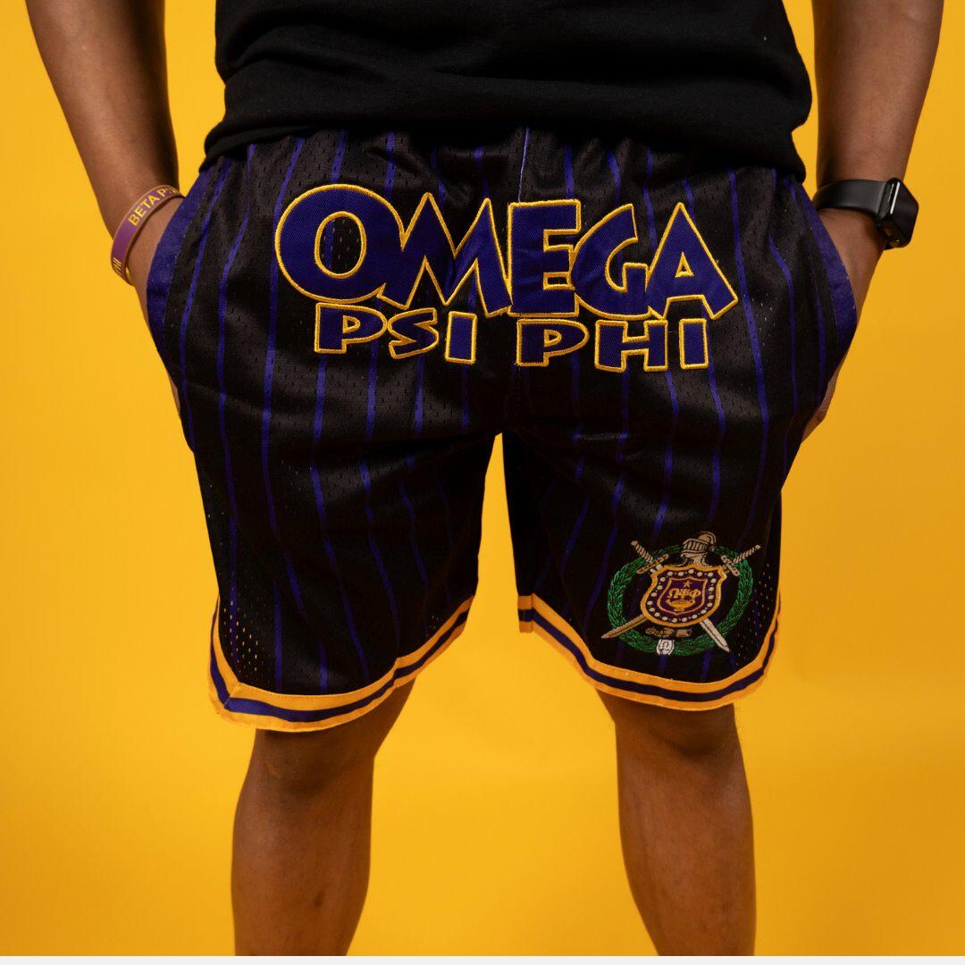 Omega Psi Phi Embroidered Black Shorts With Gold Stripes - Etsy