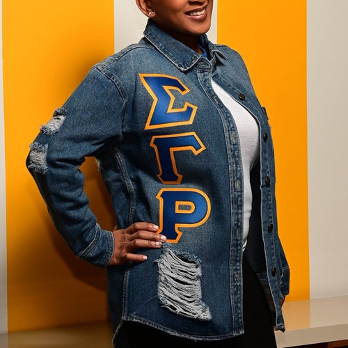 Sigma Gamma Rho Letters Distressed Denim Jacket - Etsy
