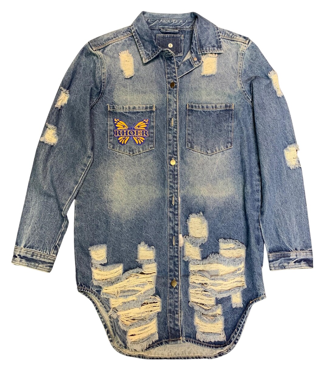 Rhoers Distressed Denim Jacket - Future SGRHO - Etsy