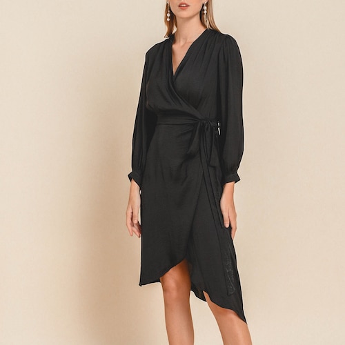 Rachel Knee Length Wrap Dress / Long Sleeves Wrap Dress / High | Etsy