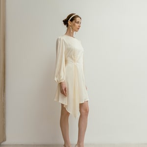 Ann Mini Satin Dress - Short Wedding Dress With Long Sleeves - Etsy