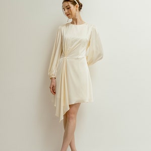 Ann Mini Satin Dress - Short Wedding Dress With Long Sleeves - Etsy