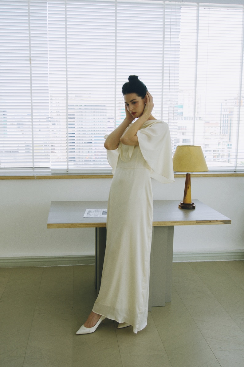 Josephine Floor Length Dress / Pencil Satin Cape Dress With Open Back ...