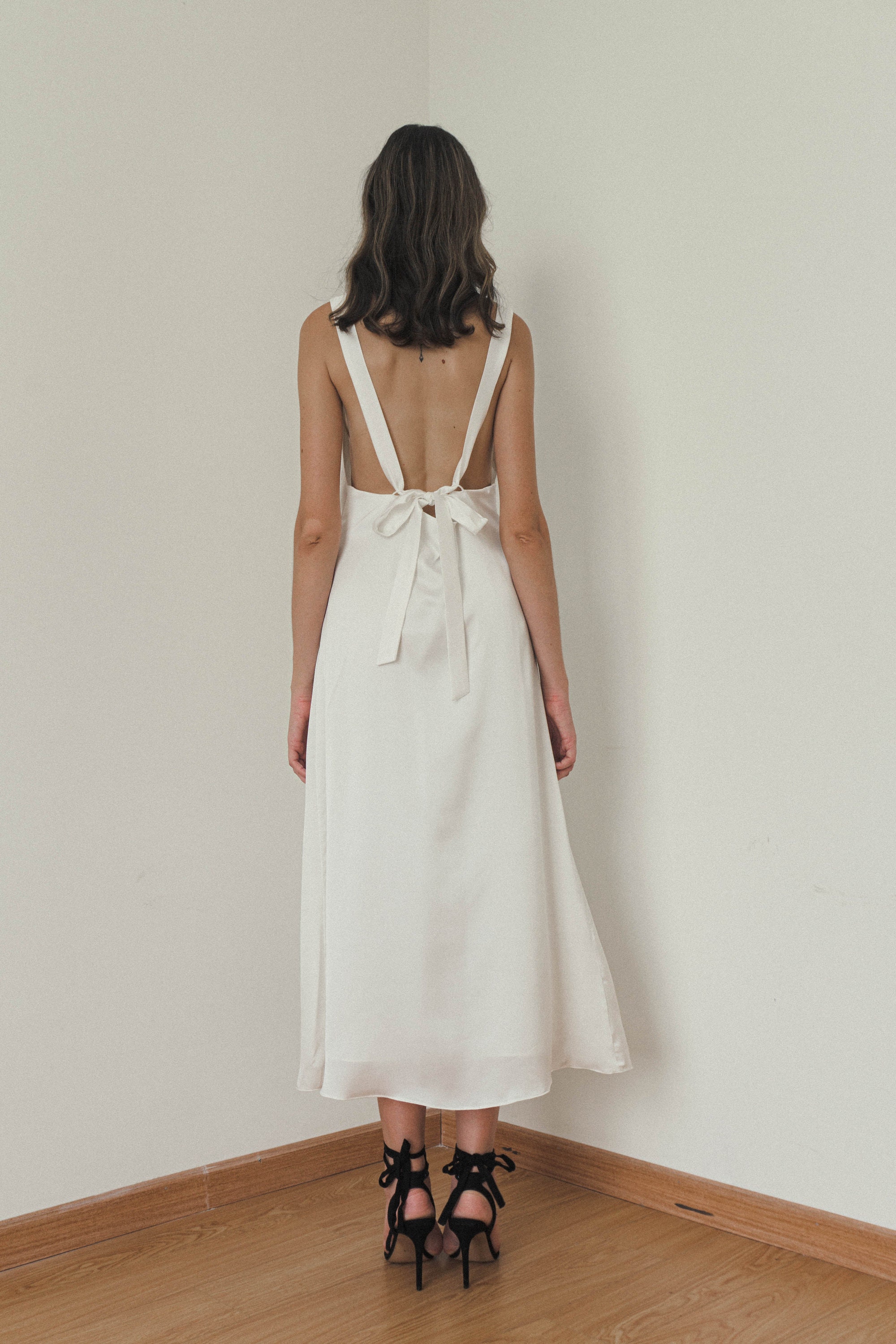 Irina Satin Slip Dress: Open Back Tea Length Dress - Etsy