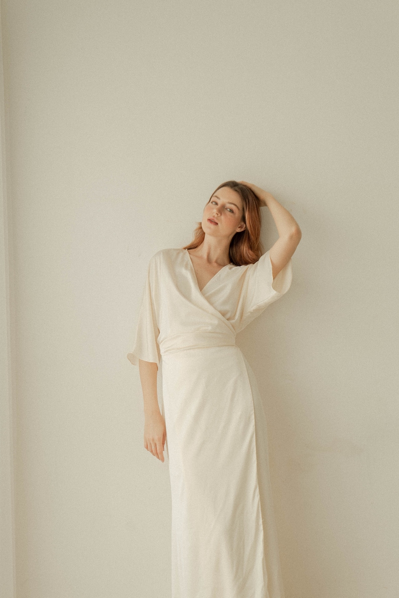 Sicily Ivory Satin Wrap Dress Floor Length Wedding Wrap - Etsy