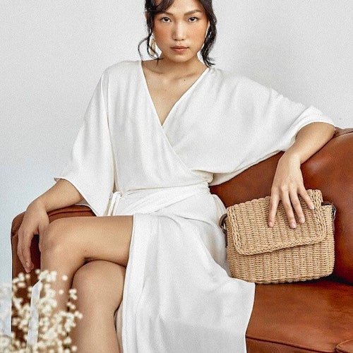 Caroline Cream White Long Sleeves Dress / Floor Length Satin | Etsy