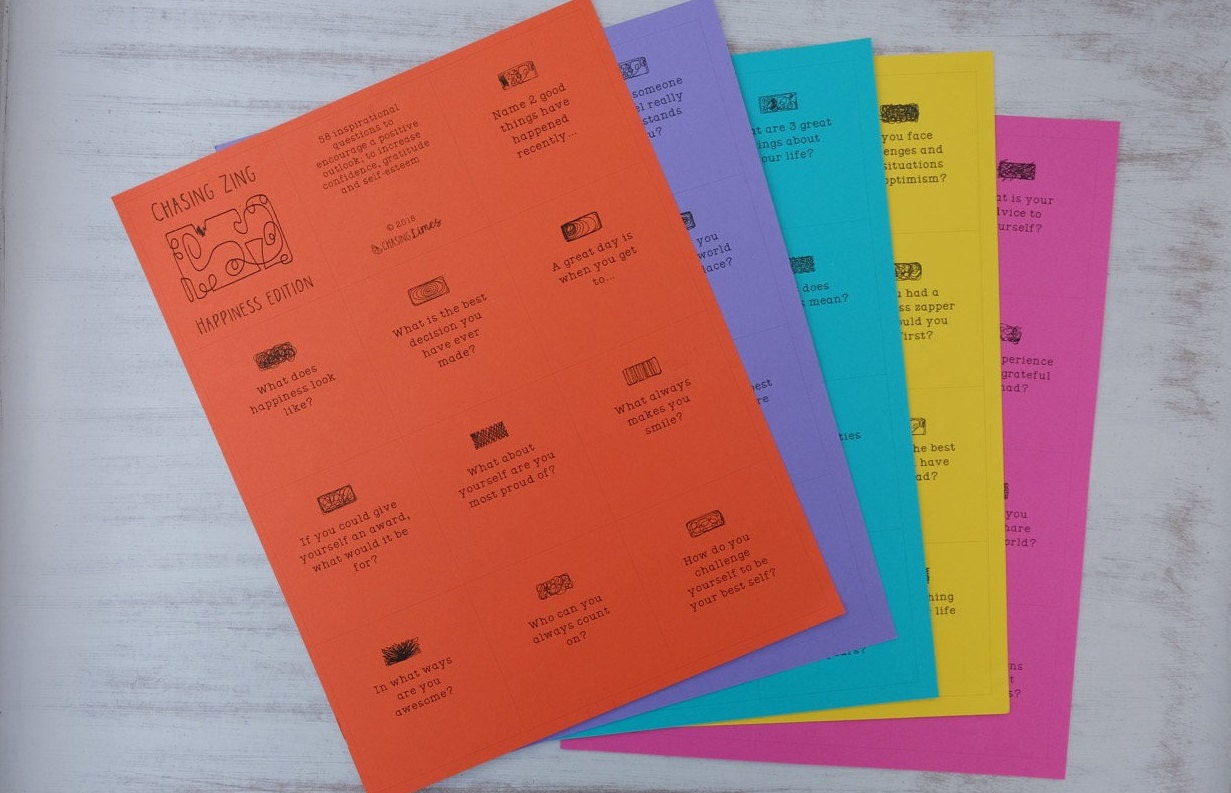 Happiness Reflection Cards: Conversation Starters, Journal Prompts ...
