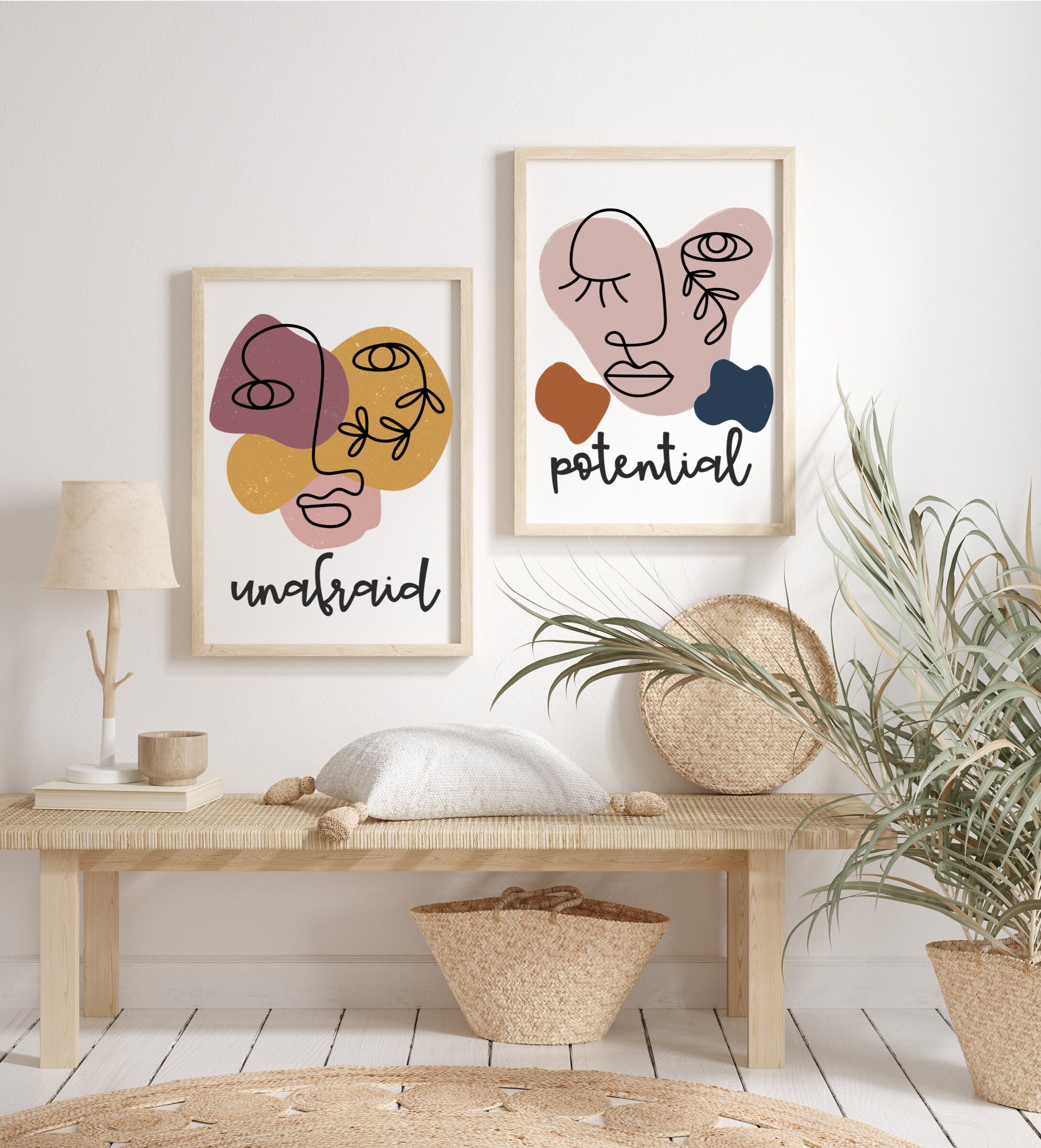 Female Line Art Boho Word Posters Affirmations Blessed - Etsy