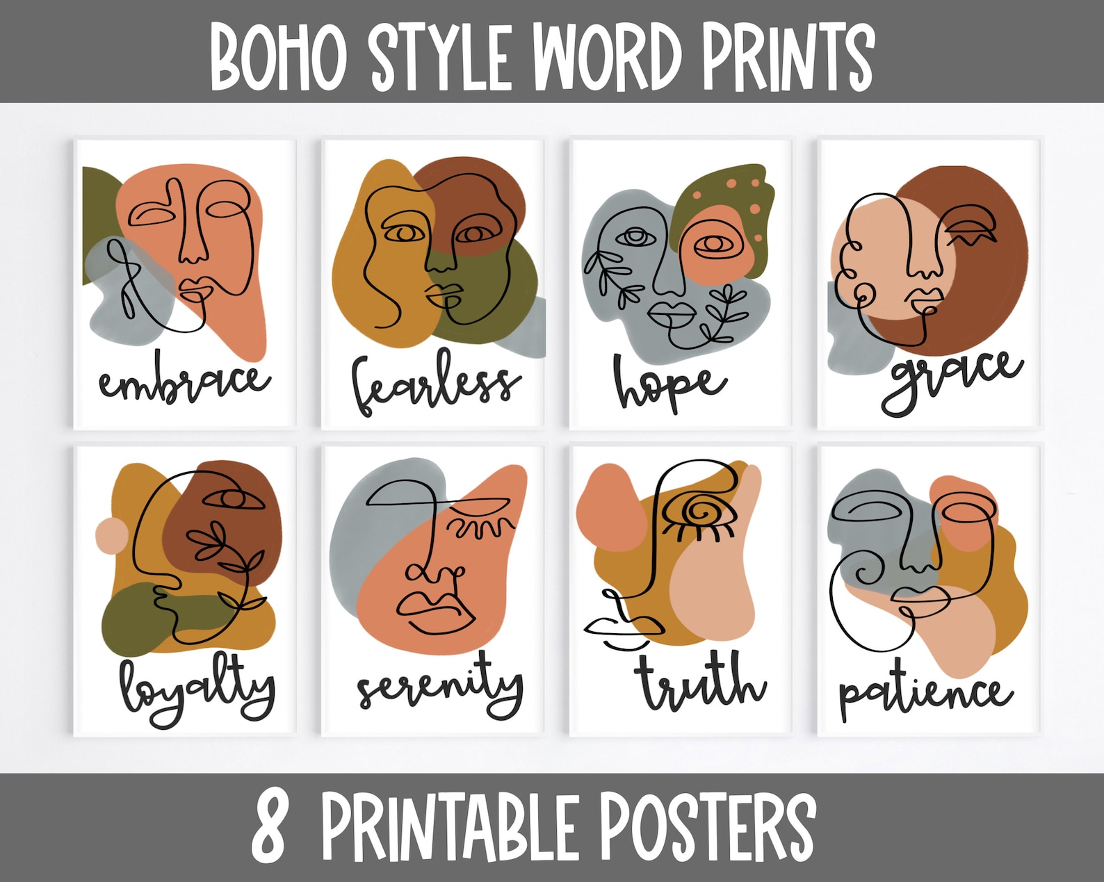 Boho Inspired Word Posters Printable Wall Art Digital | Etsy