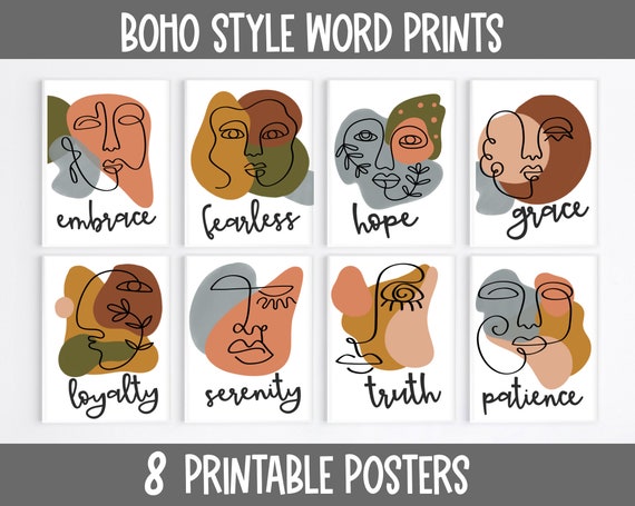 Boho Inspired Word Posters Printable Wall Art Digital | Etsy