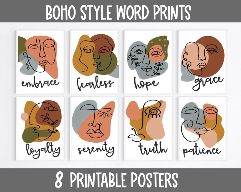 Boho Inspired Word Posters Printable Wall Art Dorm Room - Etsy