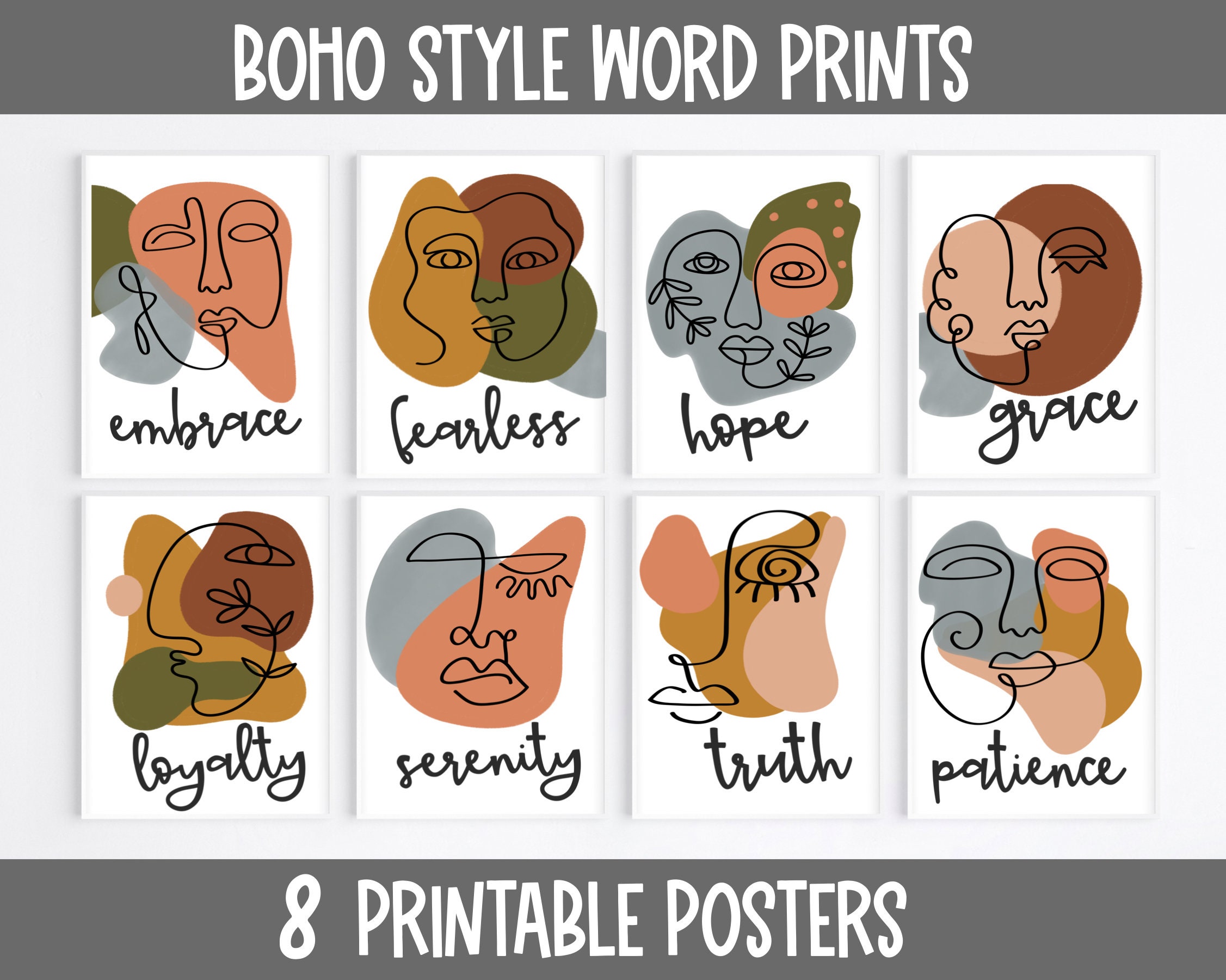 Boho Inspired Word Posters Printable Wall Art Digital | Etsy
