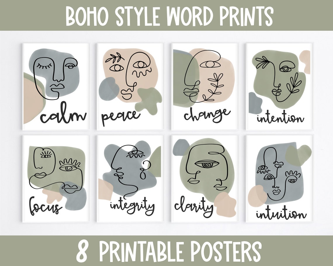 Boho Inspired Word Posters Printable Wall Art Digital - Etsy