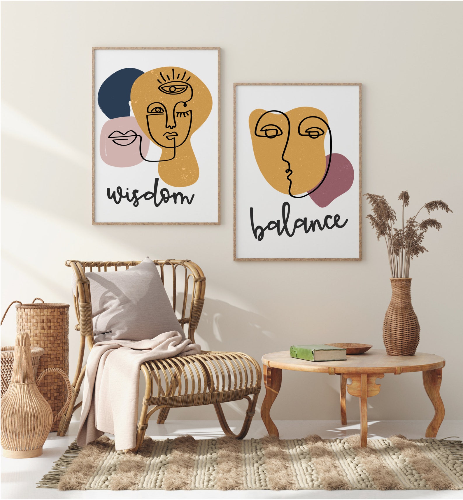 Female Line Art Boho Word Posters Affirmations Blessed - Etsy