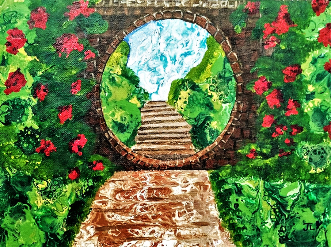 9x12 Original Acrylic Garden Gate Painting, Acrylic Pour Technique - Etsy