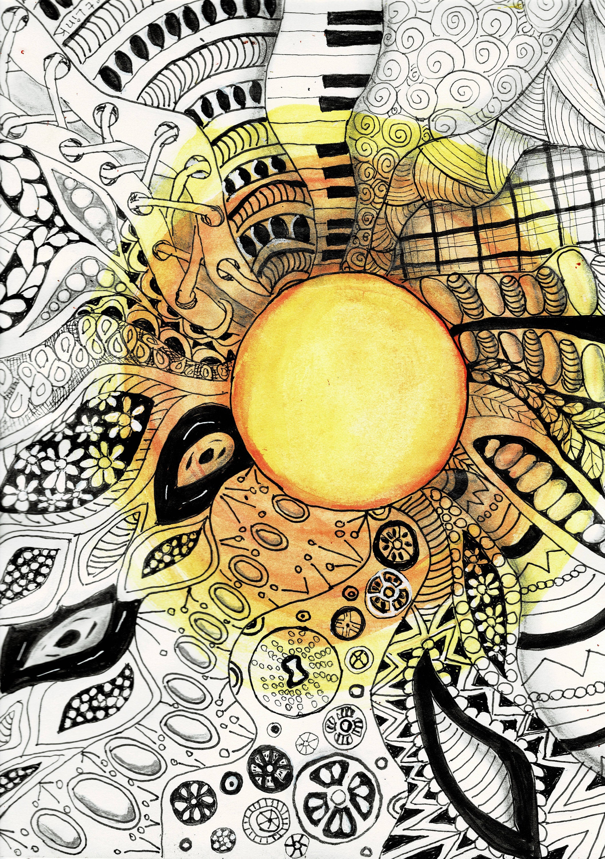 Mated Art Print of Original Zentangle Graphite Drawing "sun Tangle ...