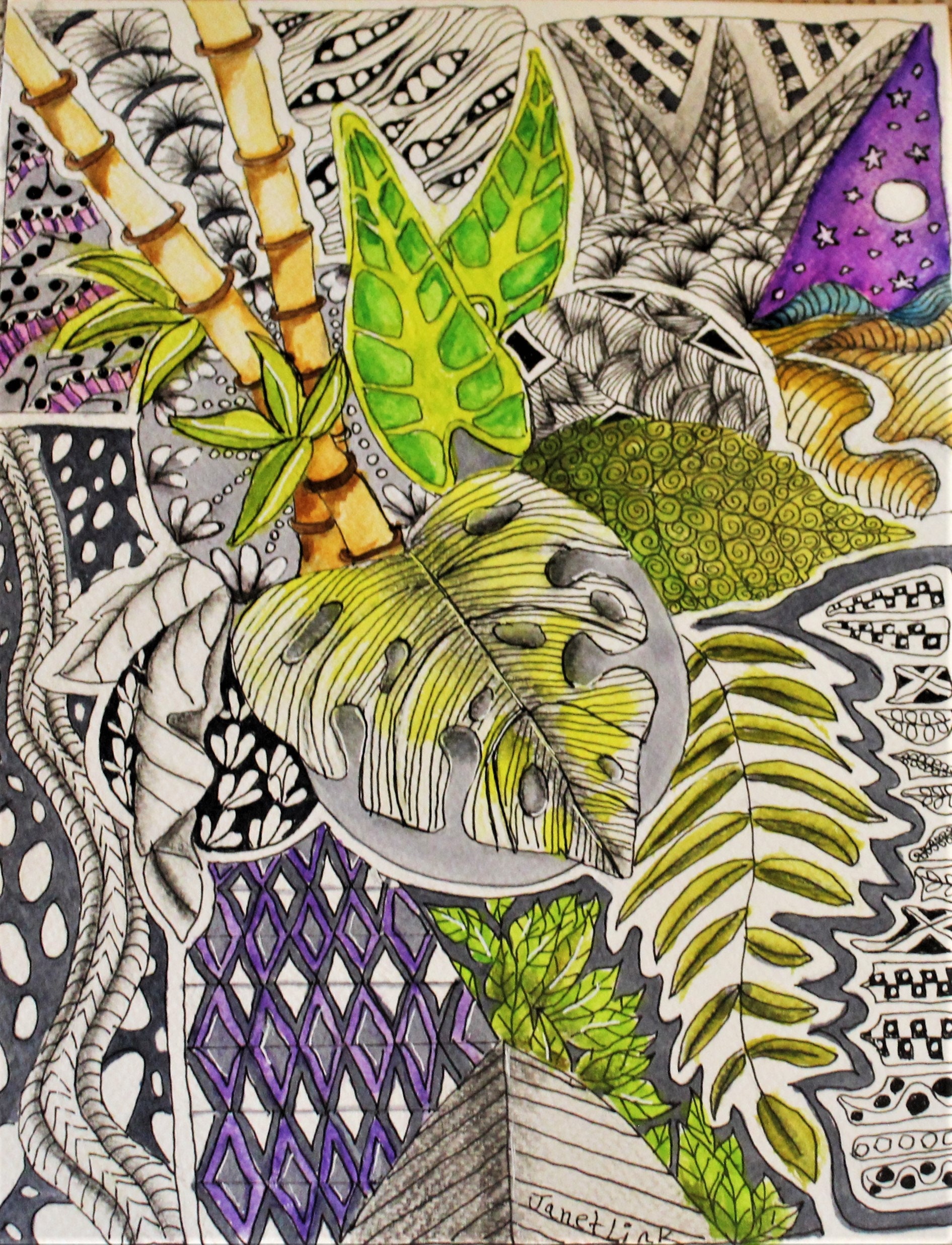 Mated Print of Original Water Color, Pen and Pencil Zentangle Painting ...
