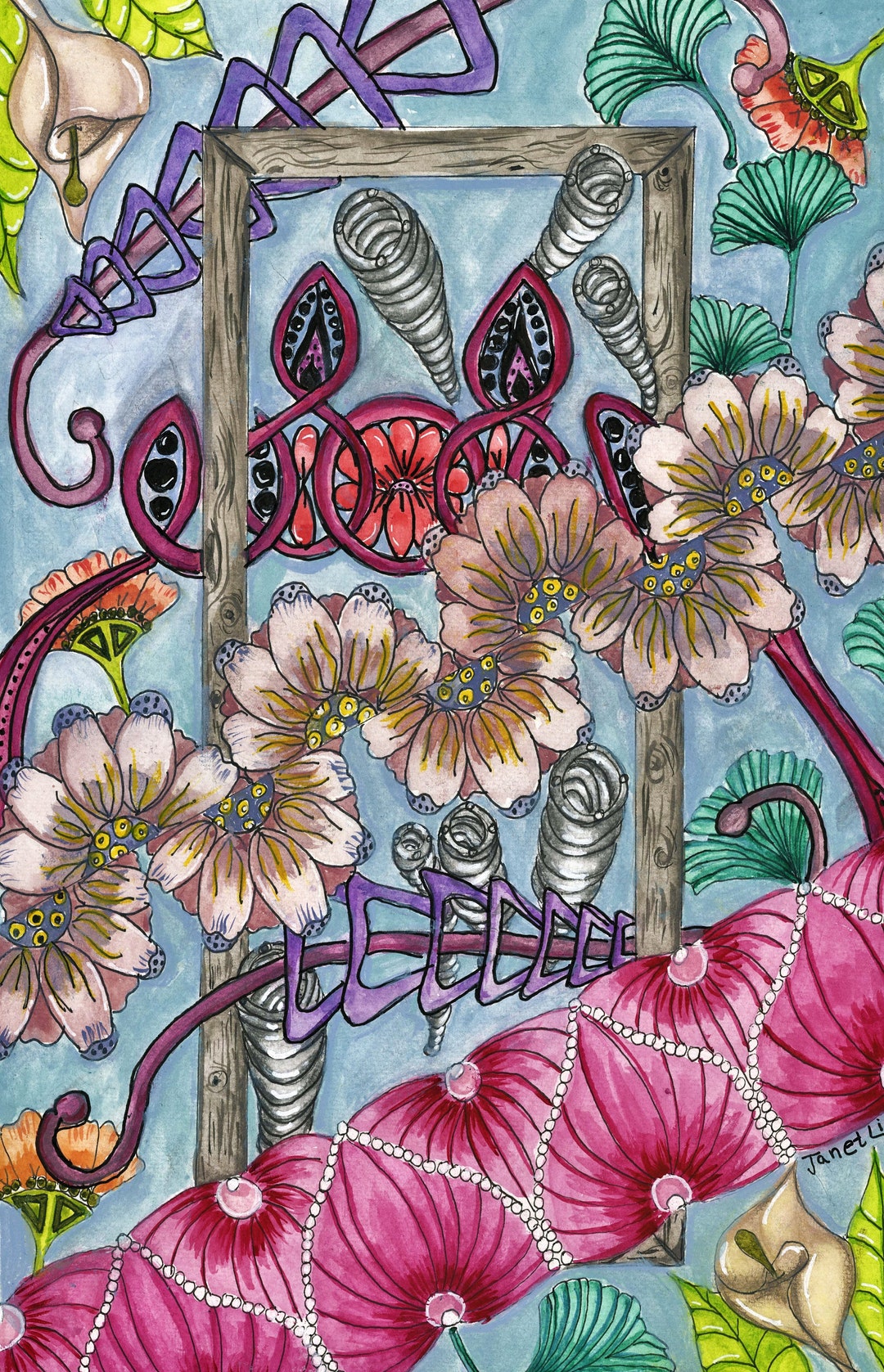 Mated Print of Original Zentangle Painting "framing Nature " 16x20 ...