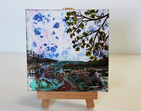 4x4 Acrylic Canvas Painting. Mini Landscape Original Canvas | Etsy