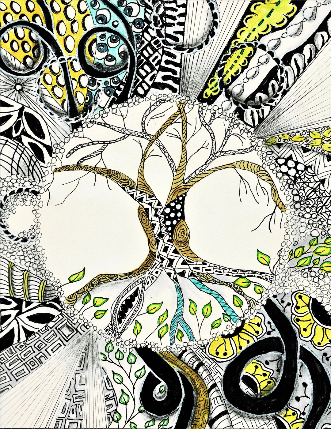 Mated Print of an Original Zentangle Drawing Called "zen Tree of Life ...