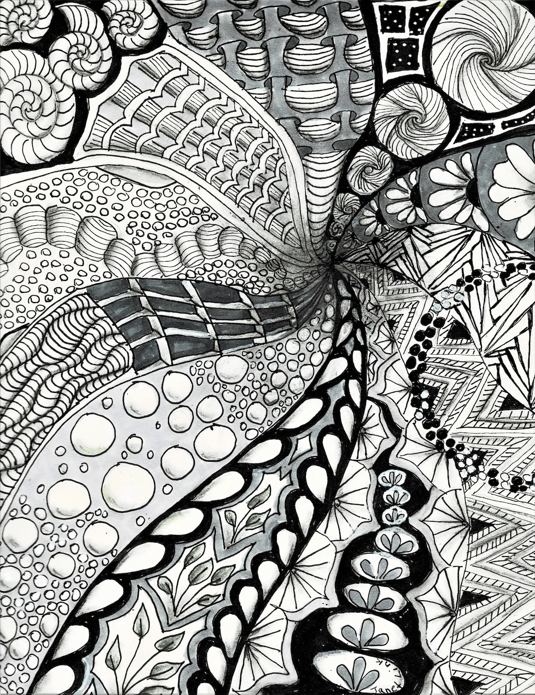 Mated Print of an Original Ink and Graphite Pencil Zentangle Drawing ...