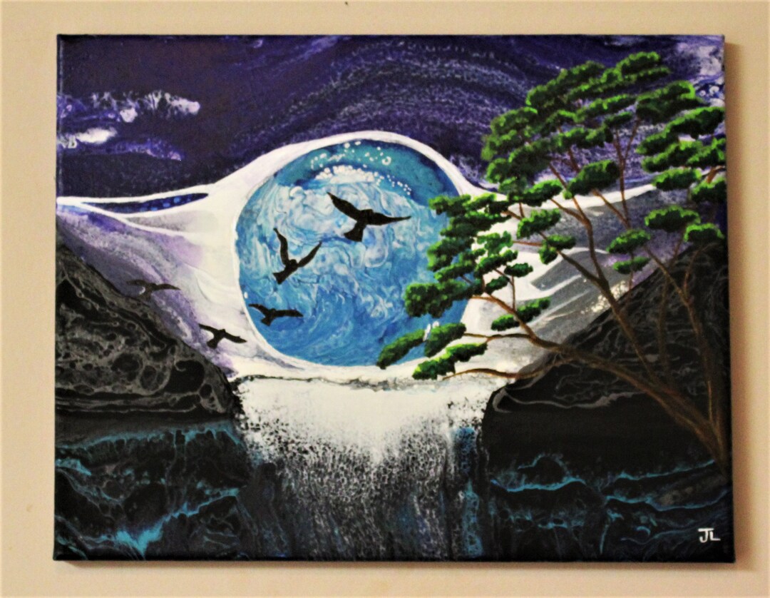 11x14 Original Acrylic Painting on Canvas.moon Fall , Acrylic Painting ...