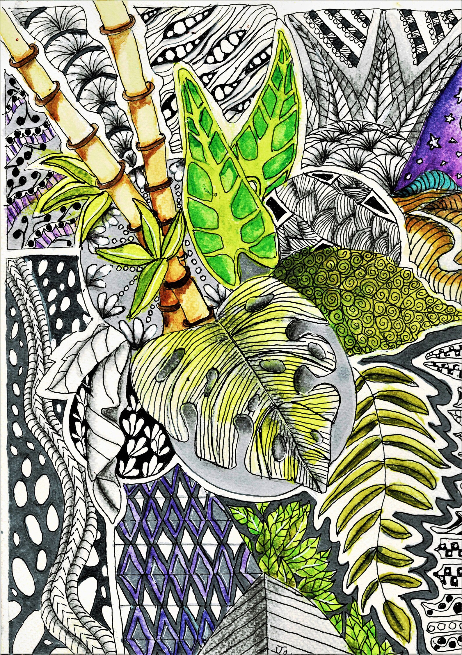 Mated Print of Original Water Color, Pen and Pencil Zentangle Painting ...