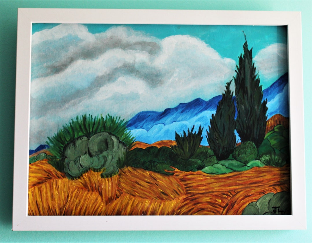 11x14 Van Gogh Style Wheatfield With Cypress Trees, Acrylic Painting - Etsy