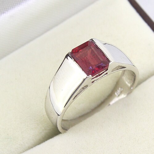 Natural Octagon Ruby Ring Men's Ring in 14K White Gold - Etsy